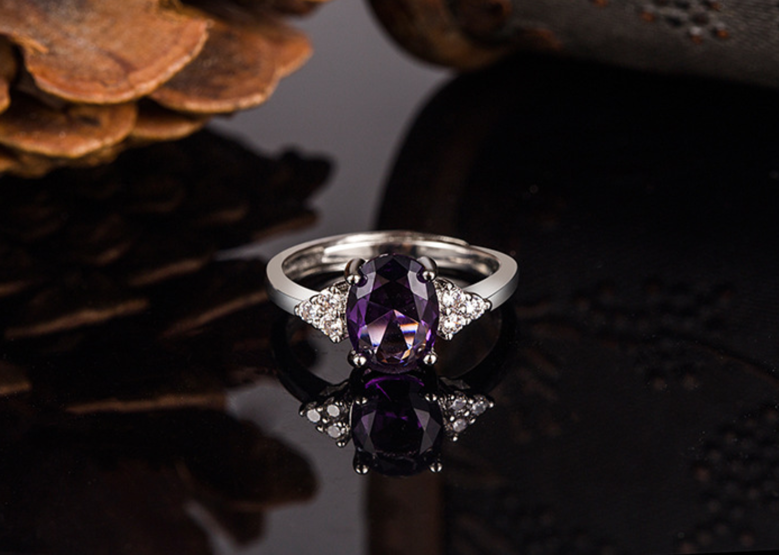 925 Sterling Silver Oval Purple Stone Adjustable Wedding Engagement ...