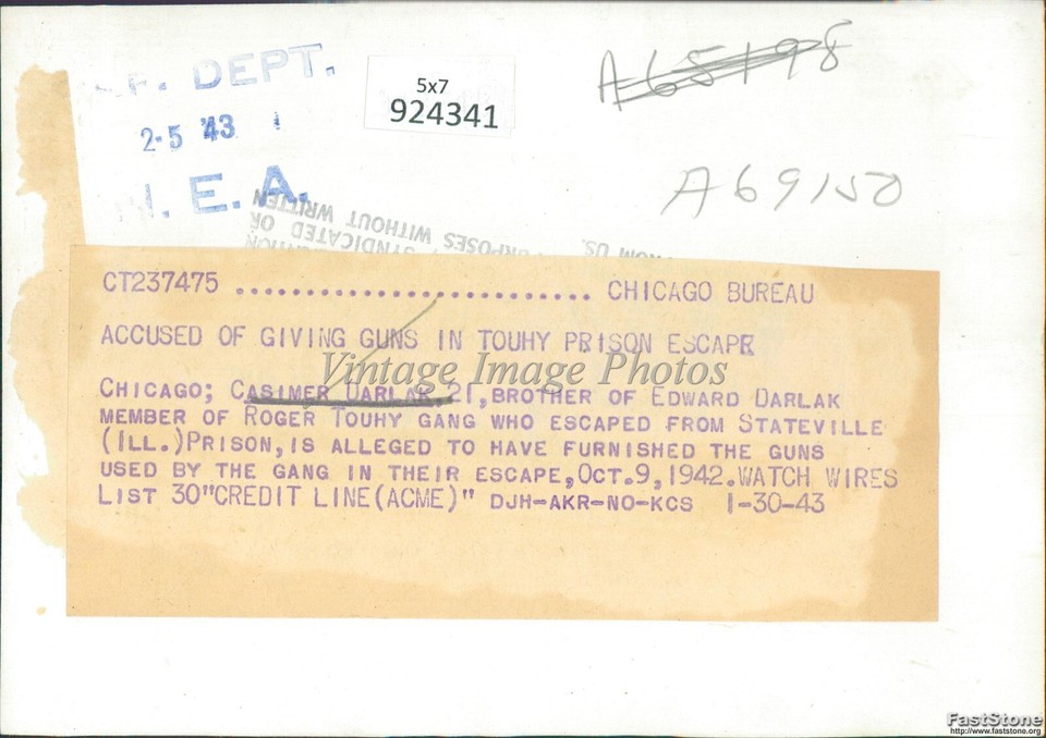 1943 Casimer Darlak Brother Of Roger Touhy Chicago Gang Member Crime ...