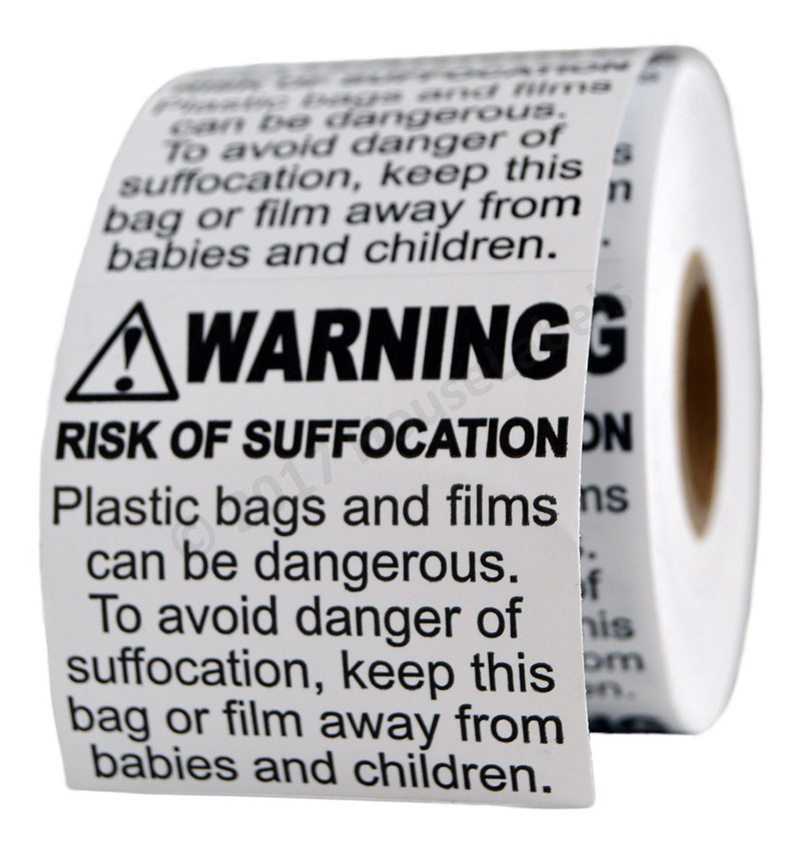 SUFFOCATION WARNING Labels/Stickers (2 x 2) - FBA Approved - (40) Rolls ...