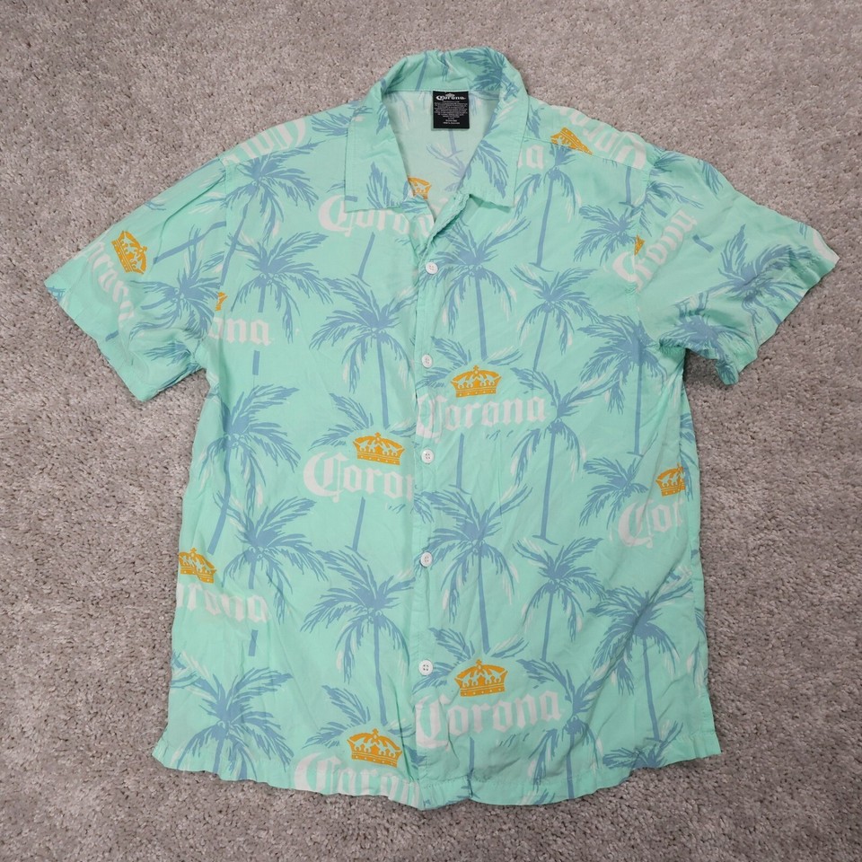 Corona Palm Tree Button Up Hawaiian Shirt Tropical Beer Graphic S | eBay