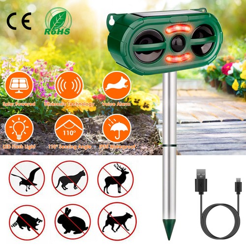 Animal Repeller Ultrasonic Solar Power Outdoor Pest Cat Mice Deer ...