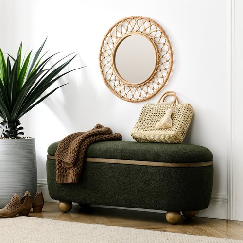 Dark Green Loop Yarn Upholstered Storage Ottoman Bench | eBay