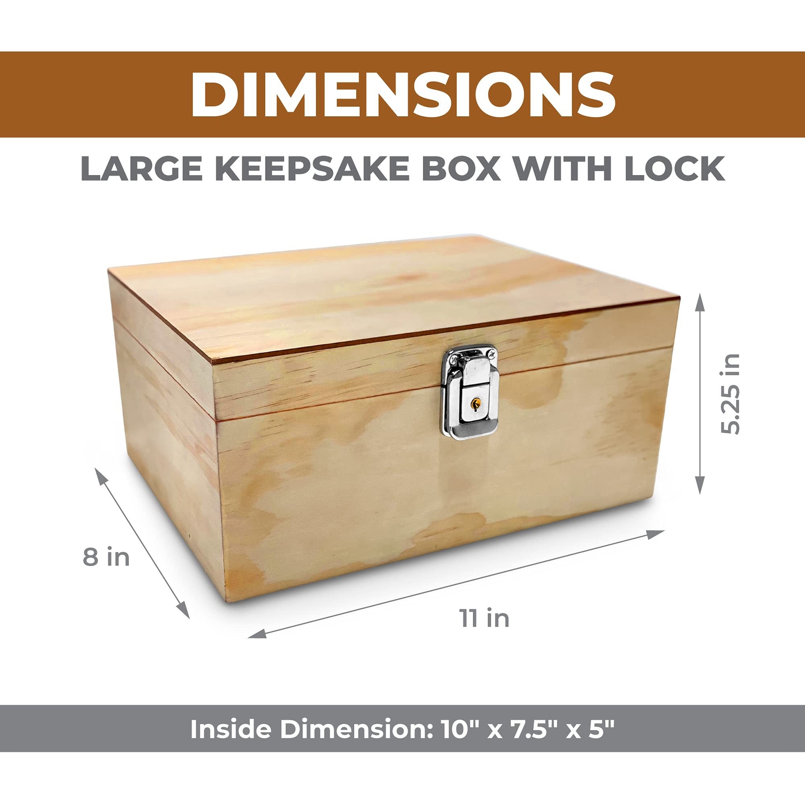 Large Locking Wood Storage Box - Wooden Box with Hinged Lid and Lock ...
