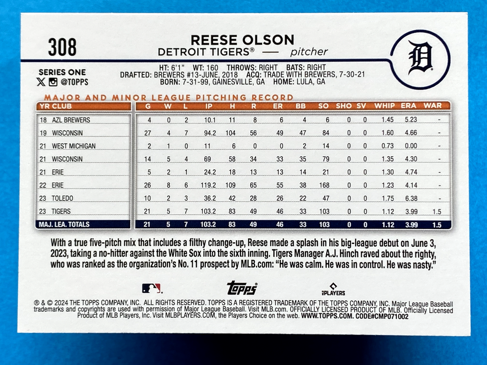 2024 Topps Reese Olson #308 | eBay