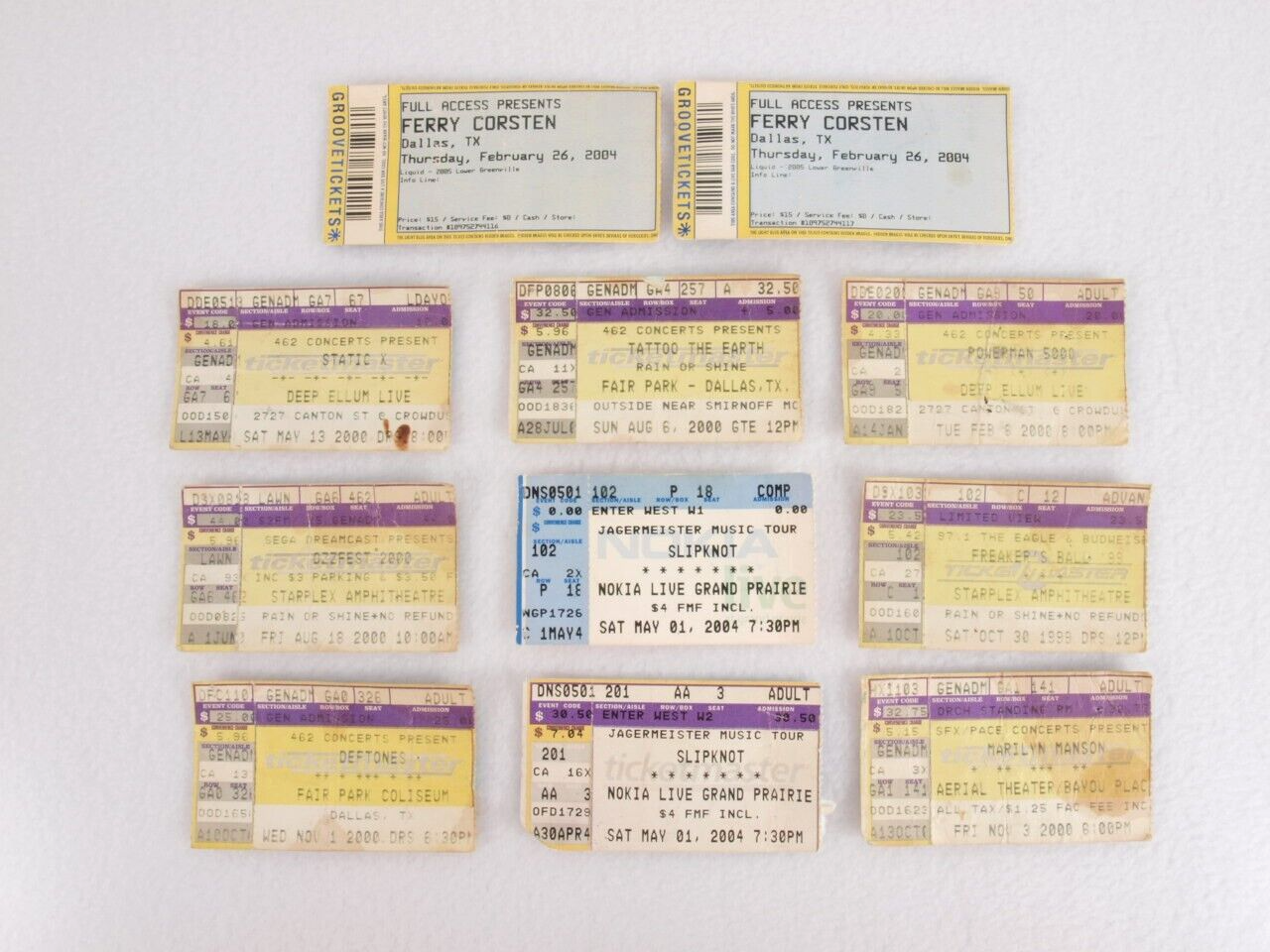 VTG Concert Ticket Stubs Lot of 11 Slipknot Static X Ozzfest Deftones ...