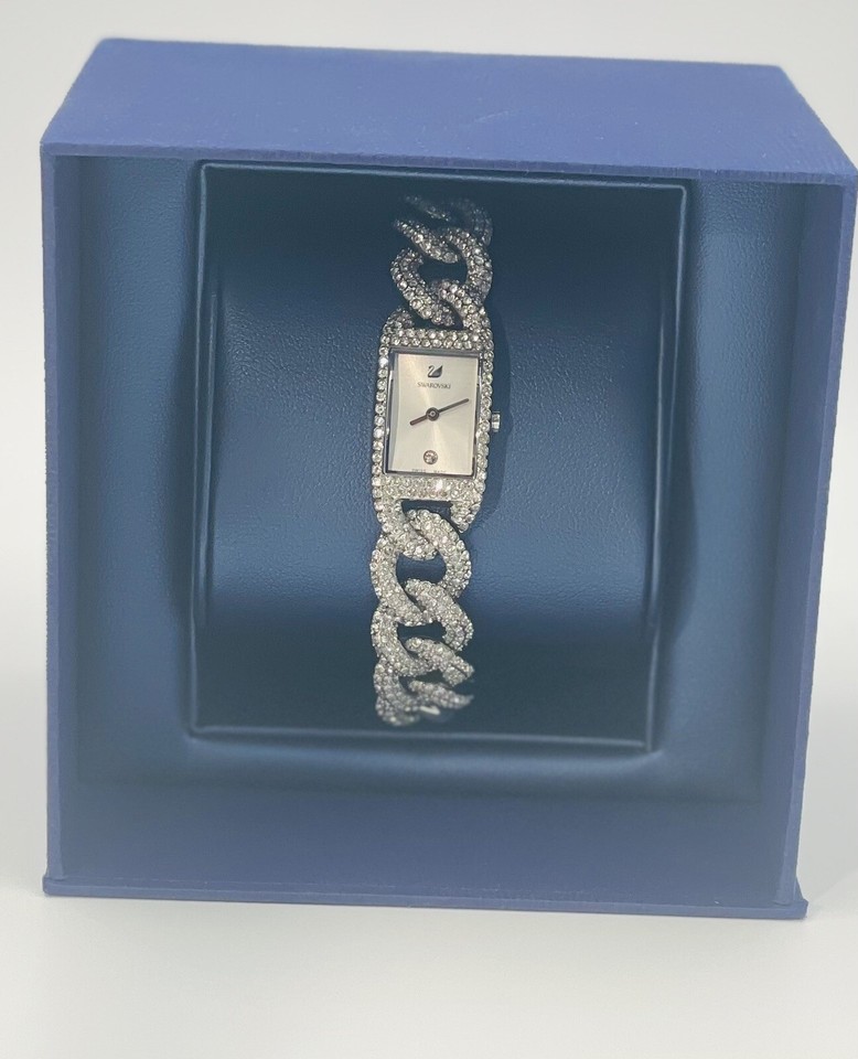 Swarovski Cocktail Watch SwissMade Full Pavé Crystal Bracelet Silver ...