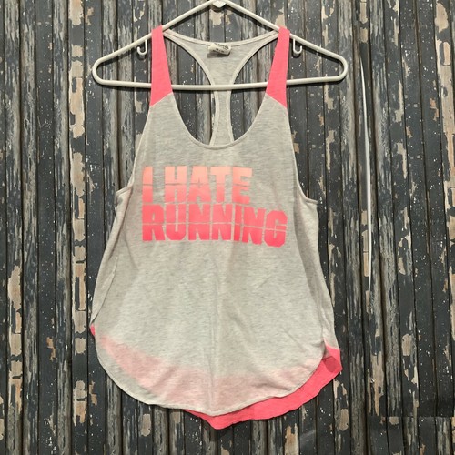 Victoria's Secret PINK I Hate Running Gray/Hot Pink Racerback Tank Size ...