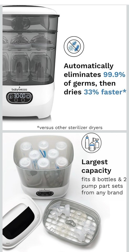 Baby Brezza Bottle Sterilizer Dryer Advanced White HEPA Filter LCD ...