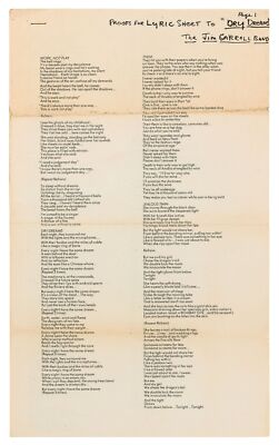 Jim CARROLL / Proof Lyrics Sheet Dry Dreams Signed 1982 | eBay