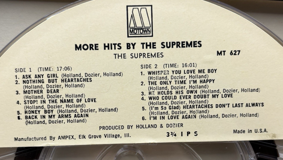 More Hits by The Supremes 1965 3 3/4 IPS 4 Track Reel to Reel Tape ...