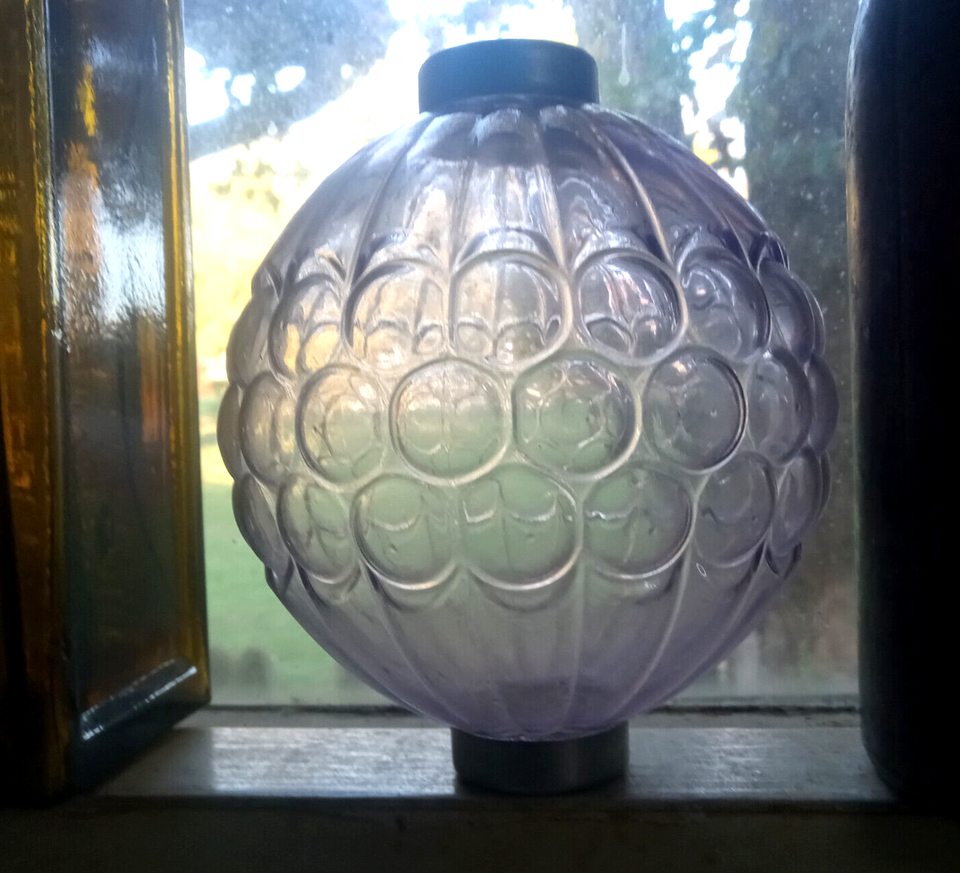 1890s RIBBED GRAPE HAND BLOWN AMETHYST GLASS LIGHTNING ROD BALL WITH ...
