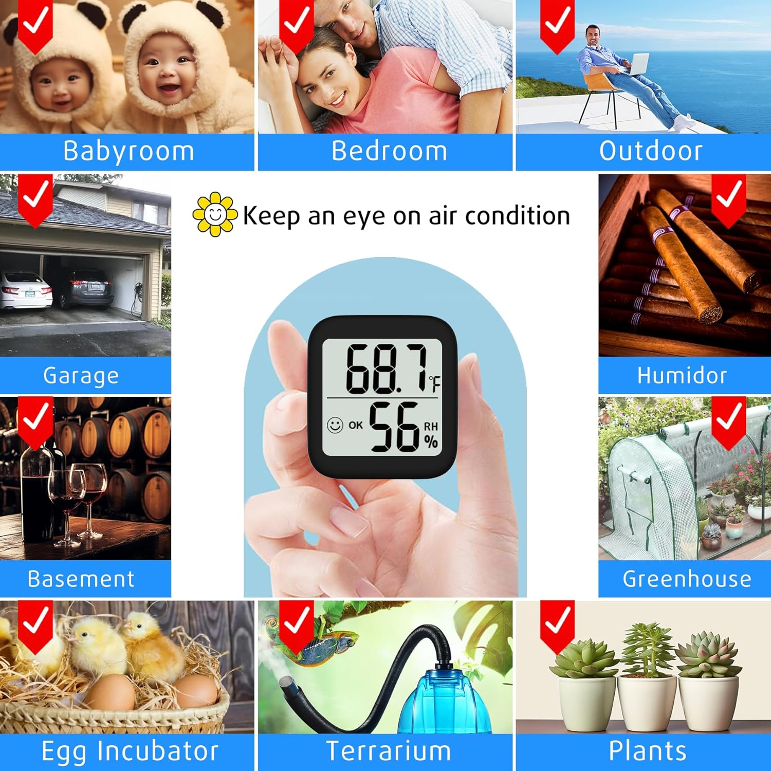 Digital LCD Hygrometer Indoor Temperature Humidity Meter Thermometer ...