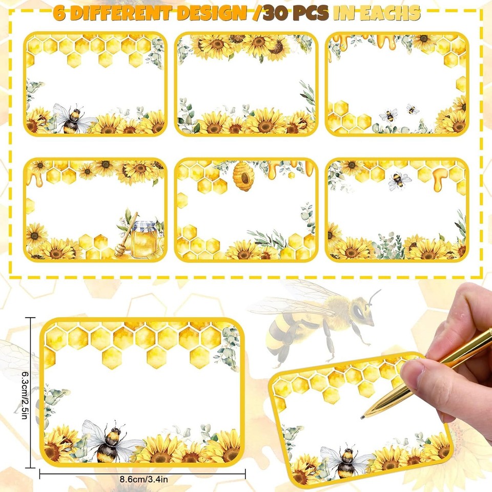 Whaline 180Pcs Sunflower Bee Name Tags Stickers Summer 8.6 x 6.3cm | eBay