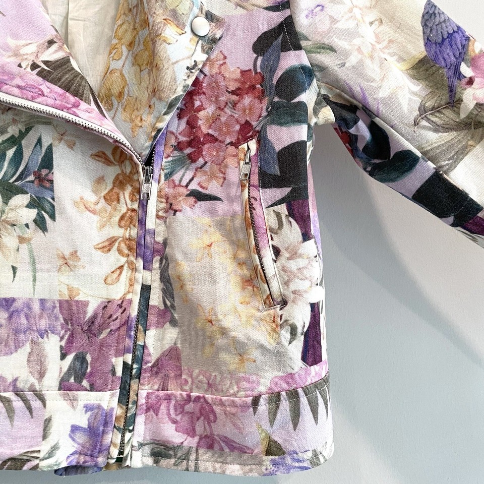 Fate Women's M Zip Front Floral Bird Pattern Moto Style Jacket Pink | eBay