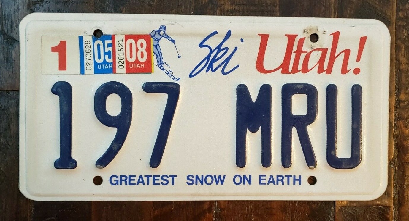 2003-08 Ski UTAH Greatest Snow On Earth License Plate 197 MRU. Free ...