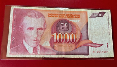 1000 DINARA BANKNOTE NIKOLA TESLA 1856-1943 YUGOSLAVIA | eBay