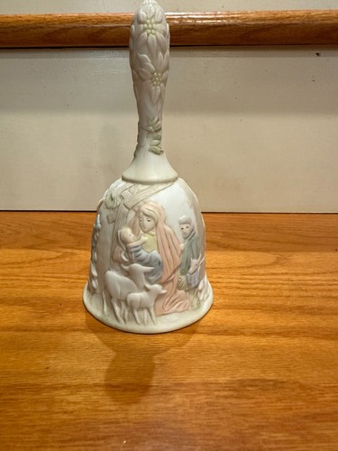 Vintage Lefton Porcelain Hand Painted Nativity Bell O Come all Ye ...