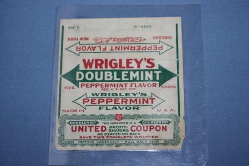 VINTAGE 'WRIGLEY'S" DOUBLEMINT CHEWING GUM WRAPPER -UNITED PROFIT ...