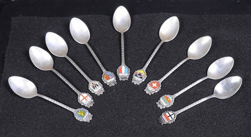 Lot of (9) Antique ANTIKO 800 SILVER Enameled European Souvenir Spoons ...