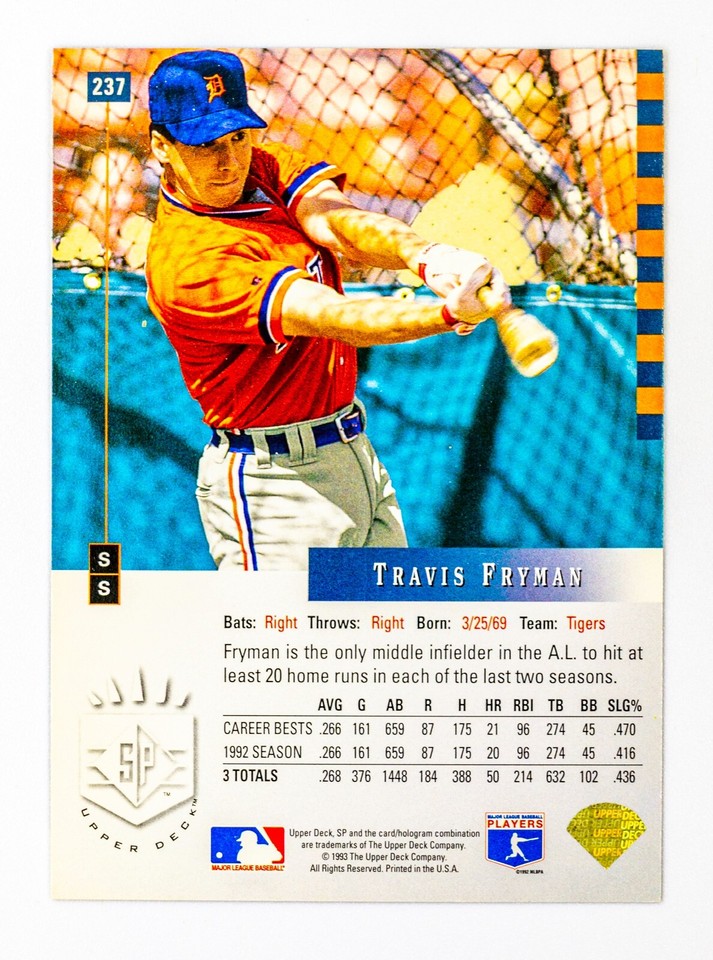 Travis Fryman #237 (1993 Upper Deck SP) Baseball Card, Detroit Tigers ...