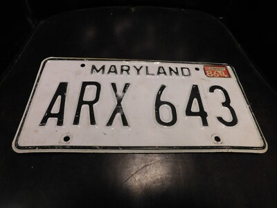 Maryland License Plate MD Tag Black Border # ARX 643 1986 | eBay