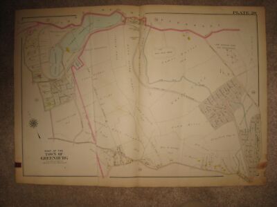 ANTIQUE 1911 GREENBURG now GREENBURGH NEW YORK HANDCOLORED MAP ...