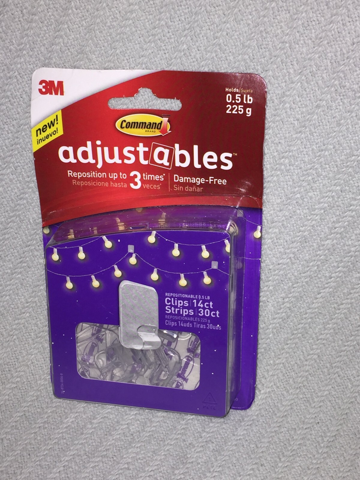 3M Command Adjustables Repositionable 3 Times Clips 1/2 lb 14pc 30 ...