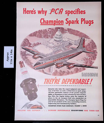 1946 Champion Spark Plugs PCA Specifies They're Dependable! Print Ad ...