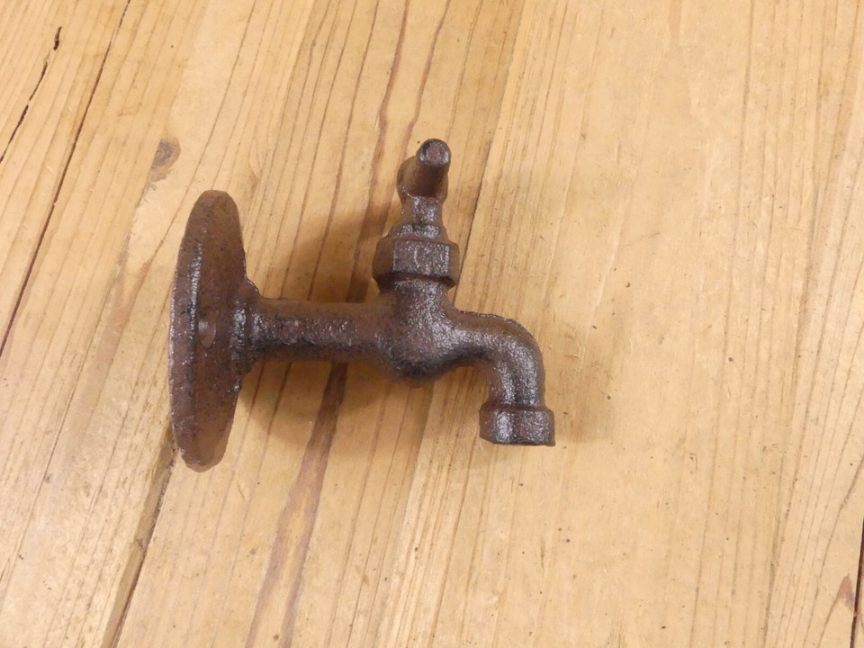 4 Rustic Hooks Cast Iron Faucet Spigot Towel Rack Bath Coat Farmhouse ...