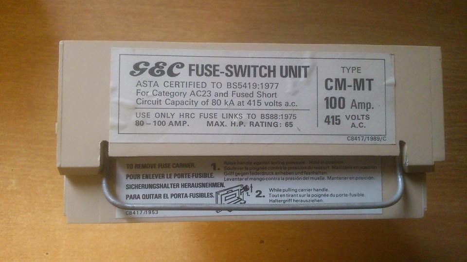 GEC Miniform CM-MT Fuse Switch Unit 100A 415V Fuse Carrier / Cartridge ...