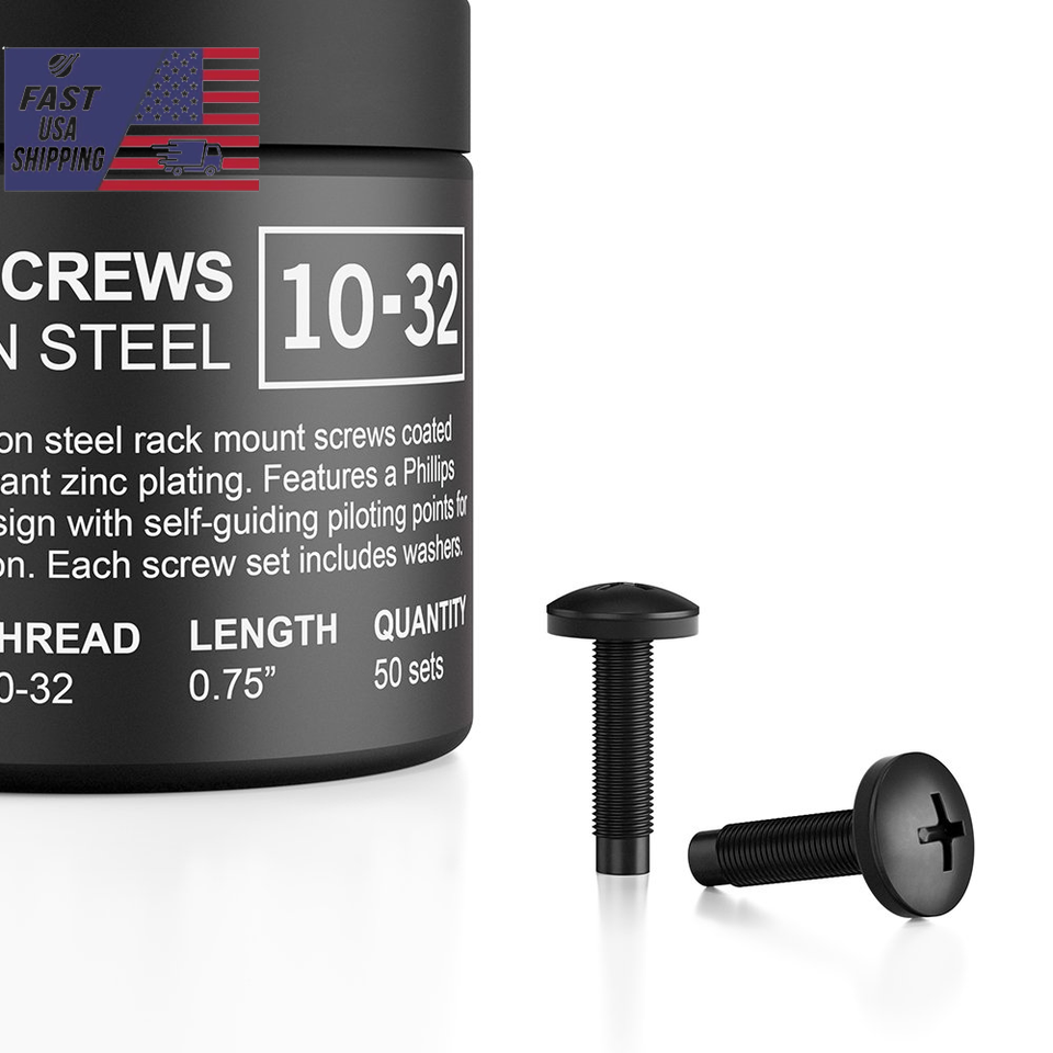 AC Infinity Carbon Steel 10/32 Rack Screws and Nylon Washers. 50-Piece ...