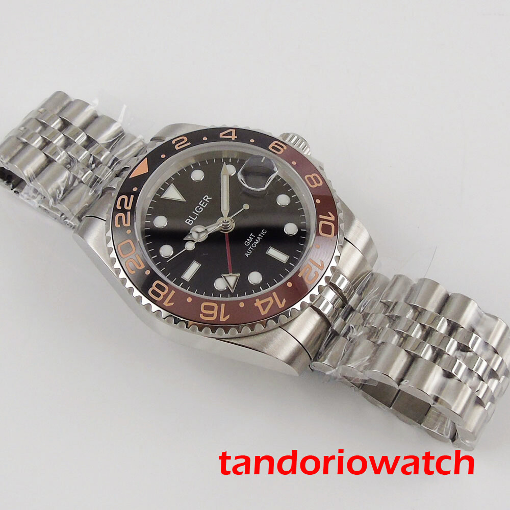 Bliger men wristwatch GMT function automatic movement red black bezel ...