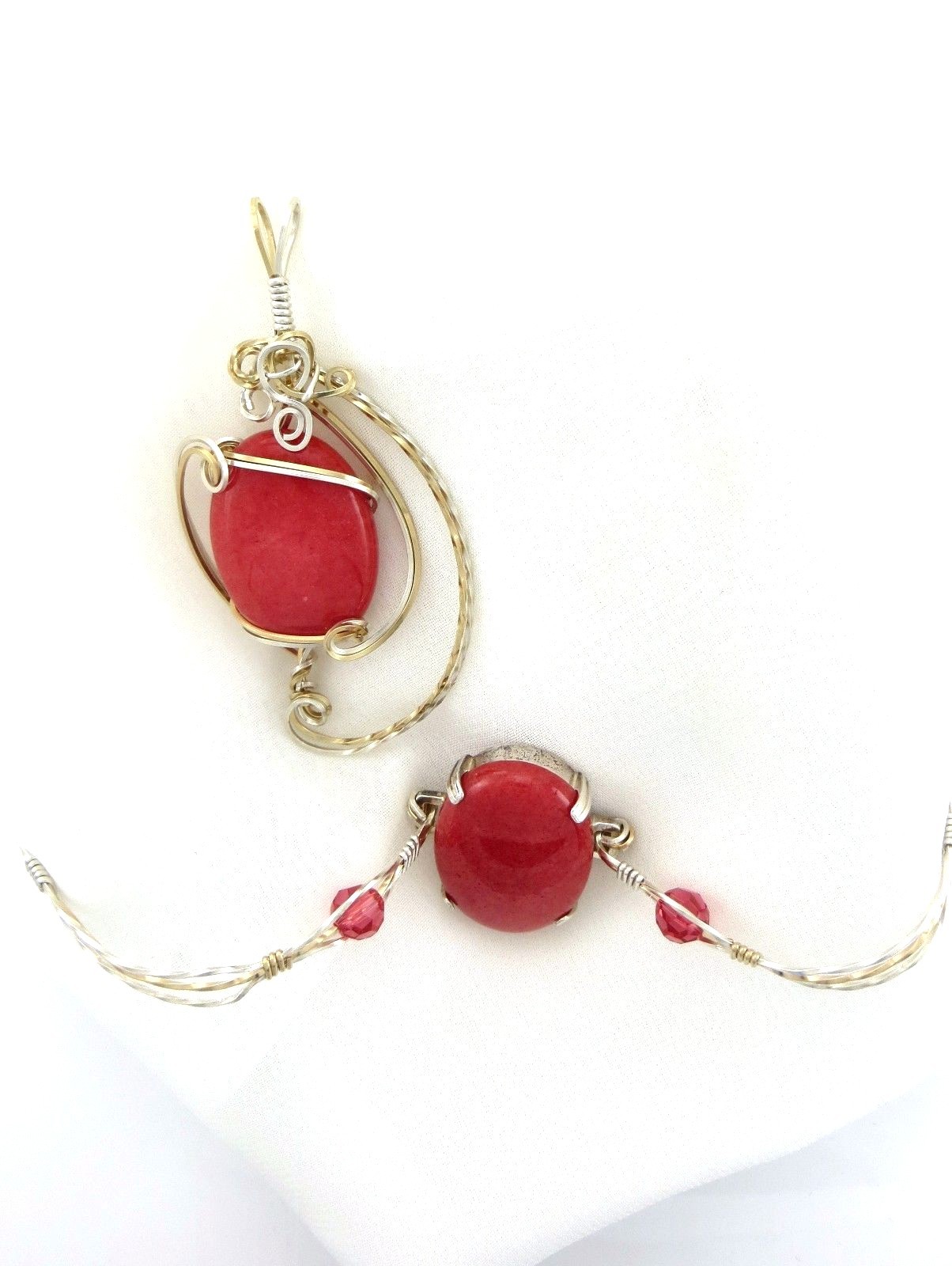 WIRE WRAPPED CORAL BRACELET & PENDANT 2 PC JEWELRY SET Mt. JADE | eBay