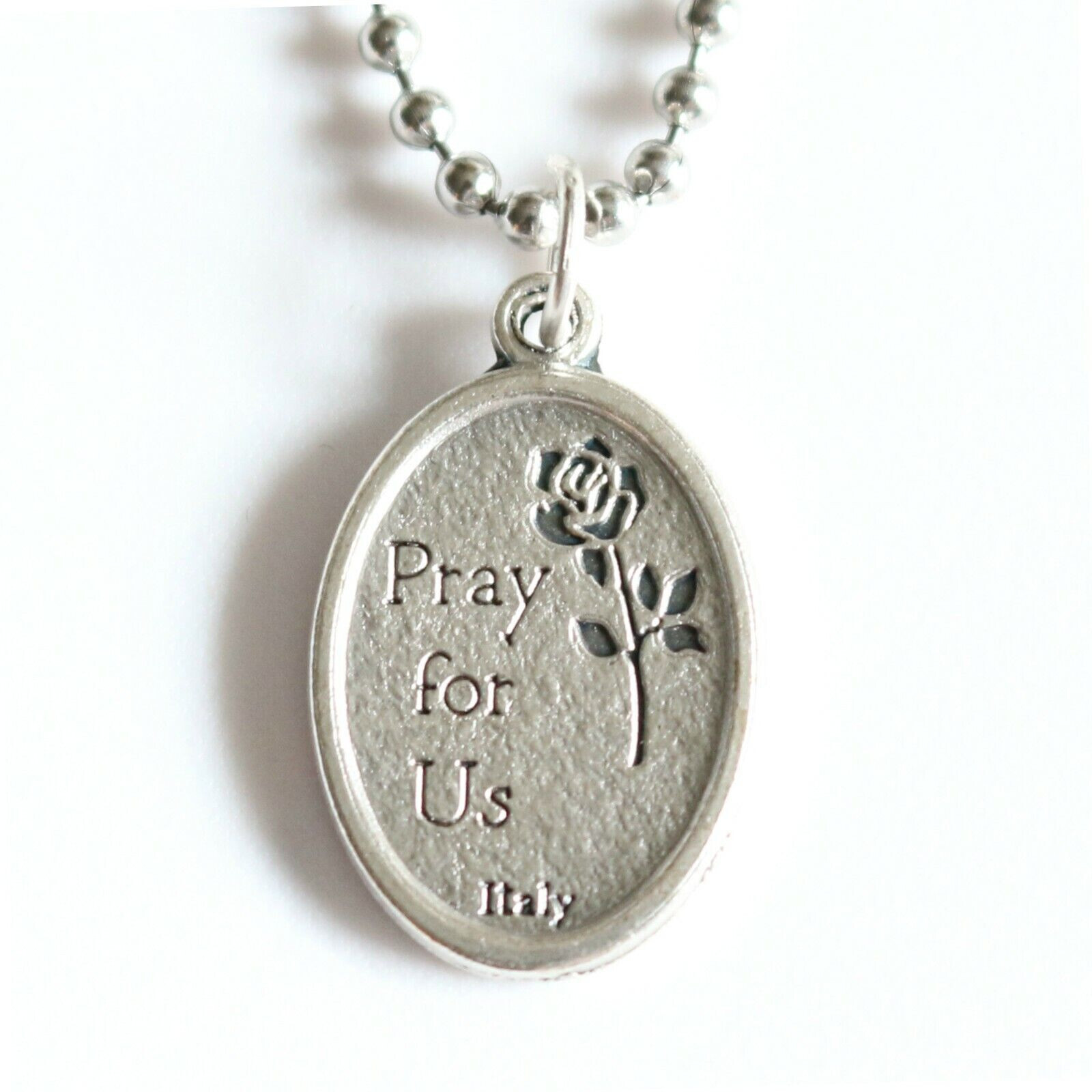 St Saint Ann Anne medal necklace stainless steel ball chain+ prayer ...