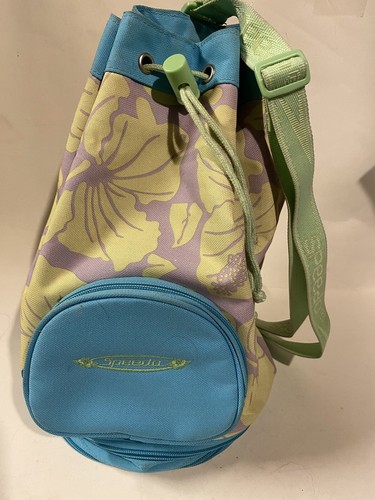 Speedo Drawstring Bucket Tote Bag Blue Green Hibiscus Print Pool Beach ...