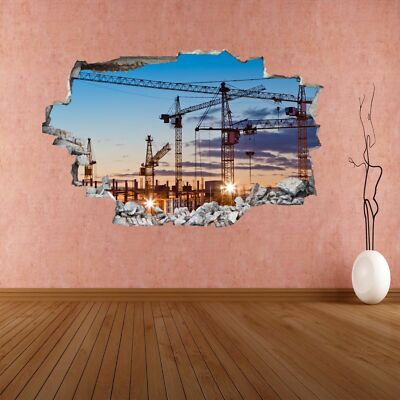 Tower Cranes Construction Sunset 3D Wall Sticker Mural Decal Kids Room ...