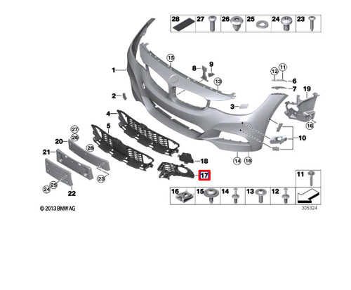 Genuine BMW 3'Series F34 GT / LCI Grill Bumper Front Right 51118057324 ...