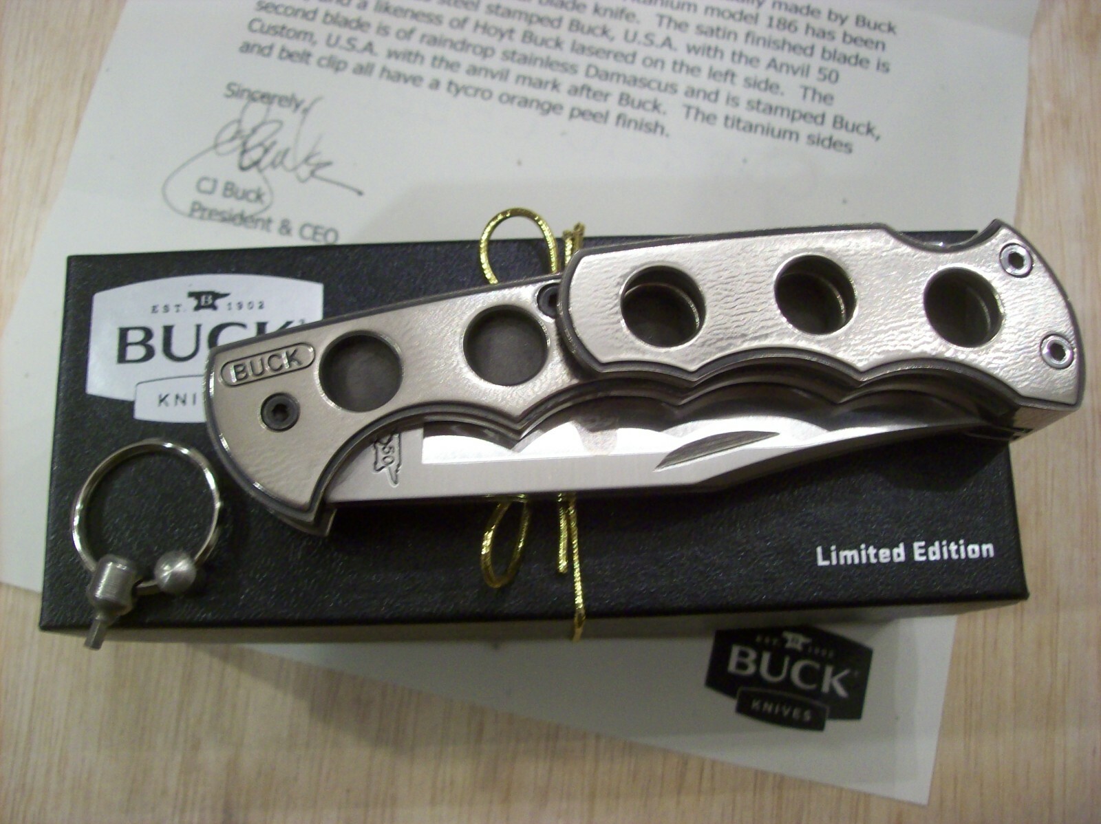 RARE CUSTOM BUCK KNIFE 186 TITANIUM DUAL BLADED 1 of 1 DAMASCUS By "Joe ...