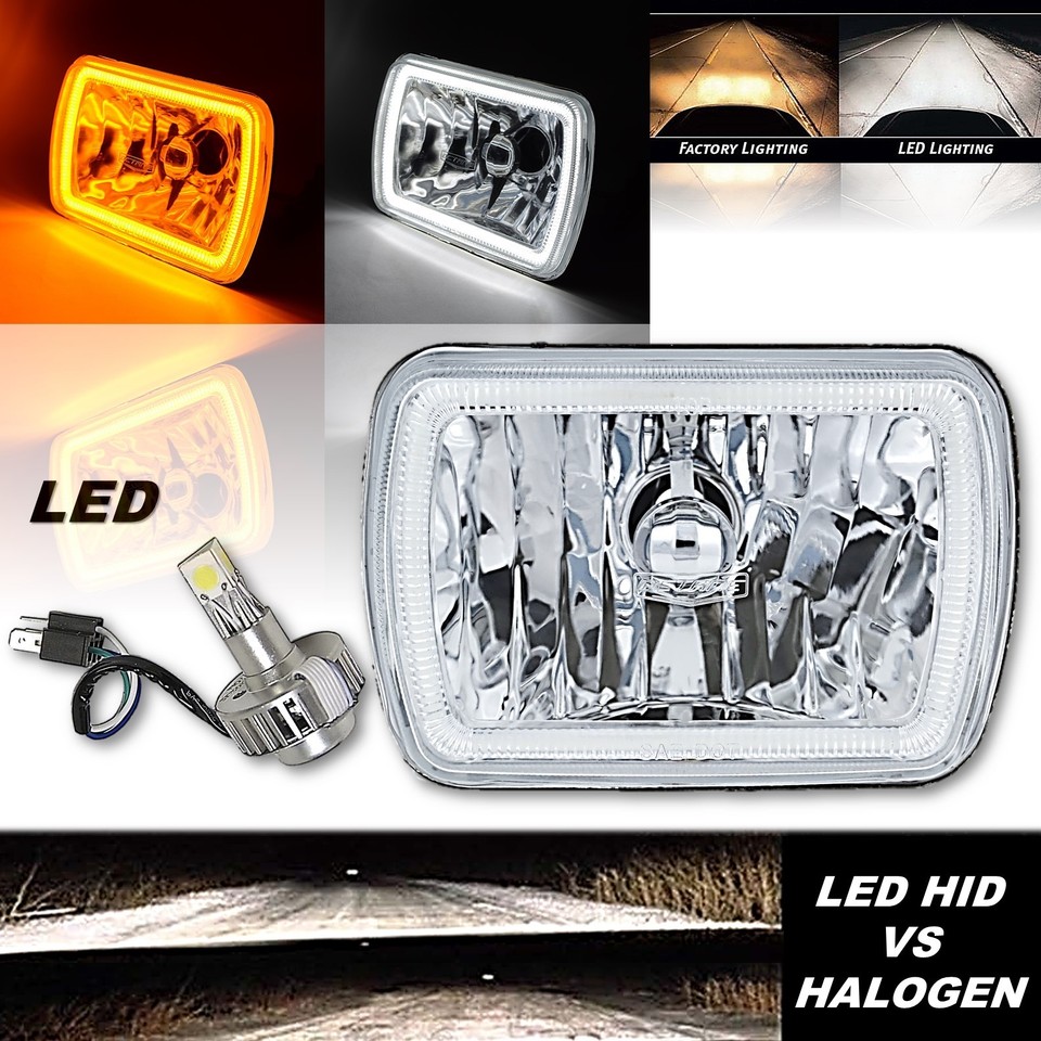 7x6" Switchback White Halo DRL Amber Turn Signal Angel Eye H4 LED ...