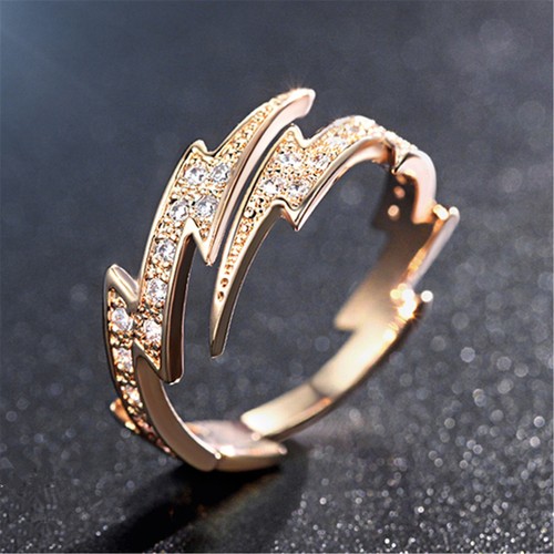 14K Rose Gold Plated Adjustable Lightning Ring for Women,Fashion ...