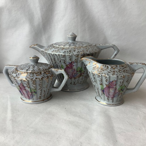 Sadler Tea Set Crinoline Lady in Blue/Grey. Sadler Teapot, Milk Jug ...
