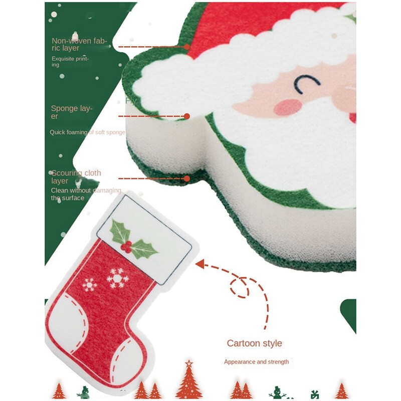 8 Pcs Christmas Sponges Kitchen Dual Sided Dish Sponges for Washing ...