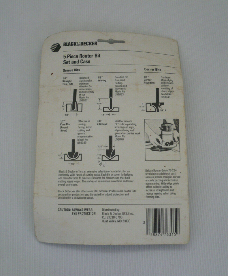 Black & Decker ¼” Shank Bits 5-Piece Router Bit Set w/Case NOS | eBay