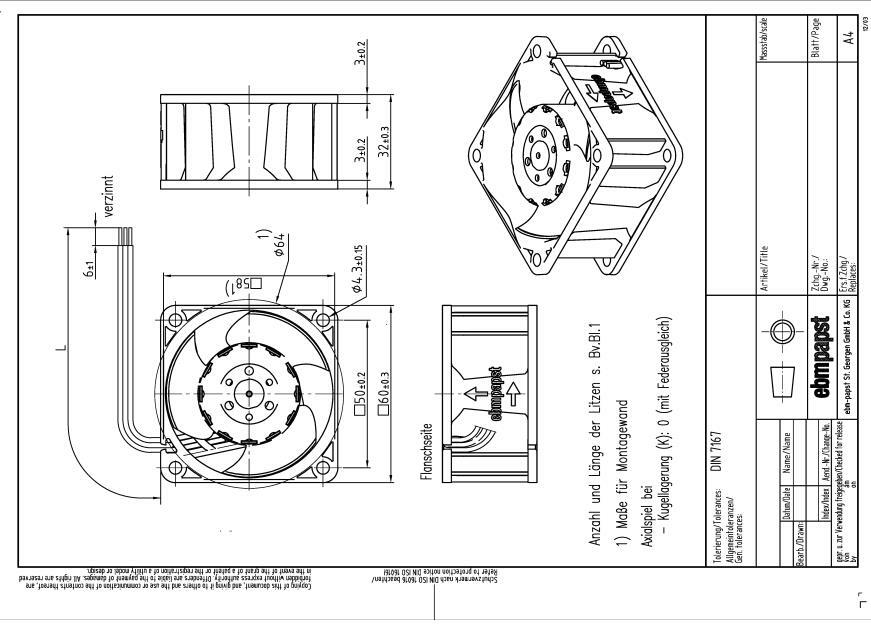 Ebmpapst 614JH Axial Fan DC 24V 7.7W 0.32A 60*60*32mm 2-wire Cabinet ...