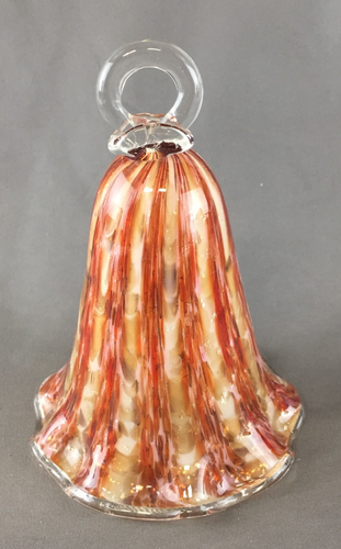 VTG Art Glass 6" Tall Hand Blown Glass Bell Orange/Gold/Cream Drip ...
