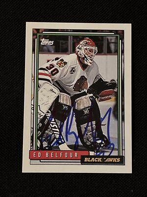 ED BELFOUR 1992-93 TOPPS SIGNED AUTOGRAPHED CARD #22 CHICAGO BLACKHAWKS ...