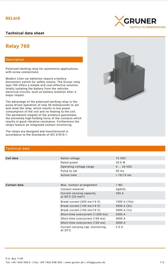 20x Gruner Latching Relay 760m-r1a-b4r0 | eBay