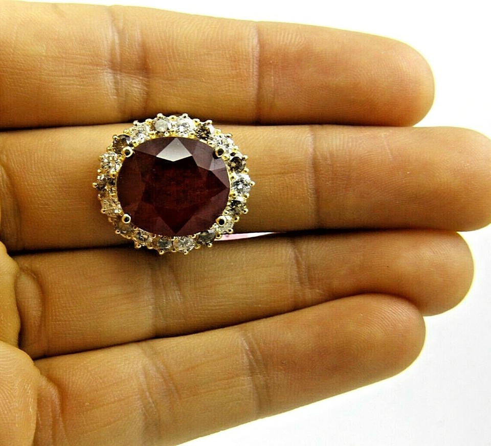 Natural Oval Red Ruby & Diamond Halo Solitaire Ring 14k Yellow Gold 19.94Ct | eBay