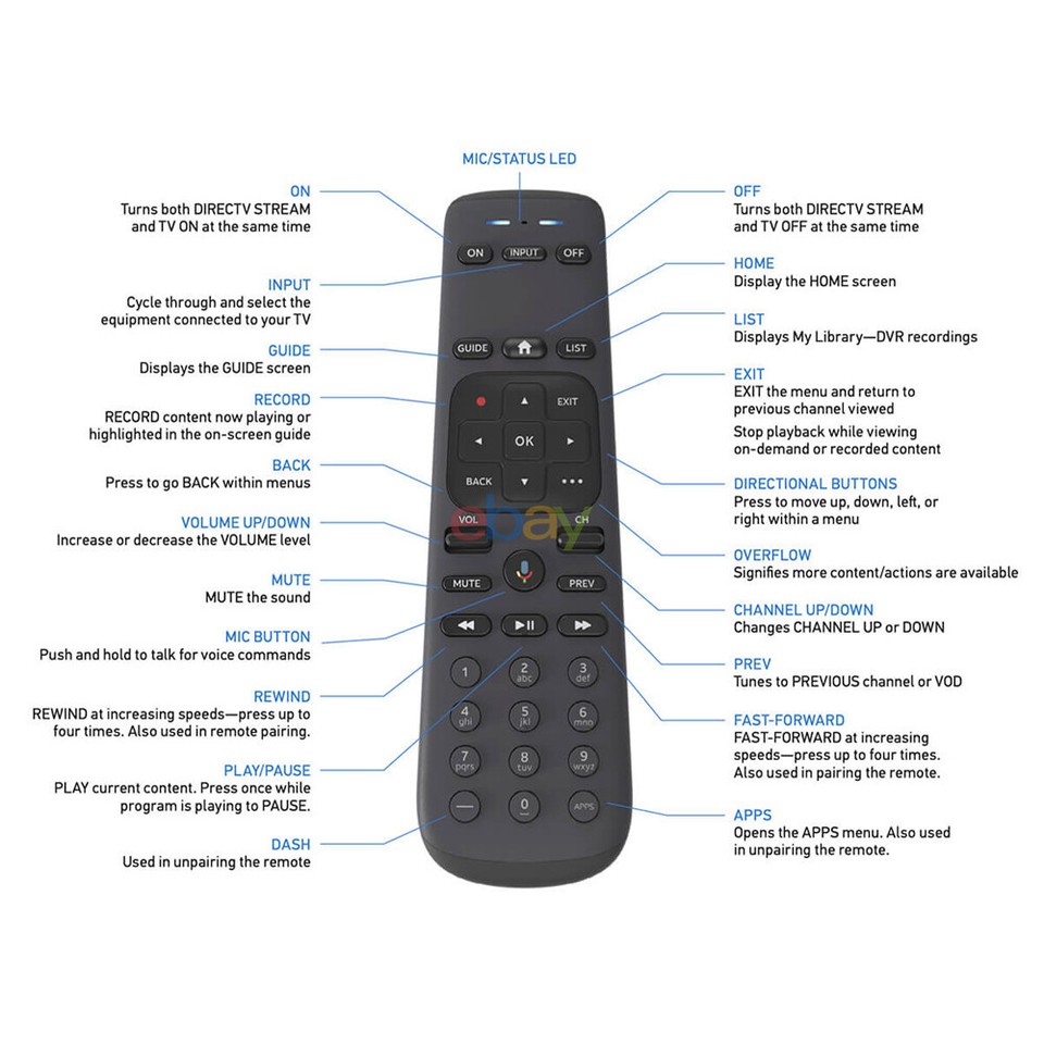 Used Original RC82V For AT&T DIRECTV Google Voice Smart Streaming ...