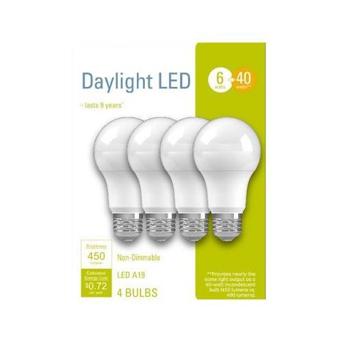 G E Lighting LED Light Bulbs, A19, Daylight, 450 Lumens, 6-Watts, 4-Pk ...
